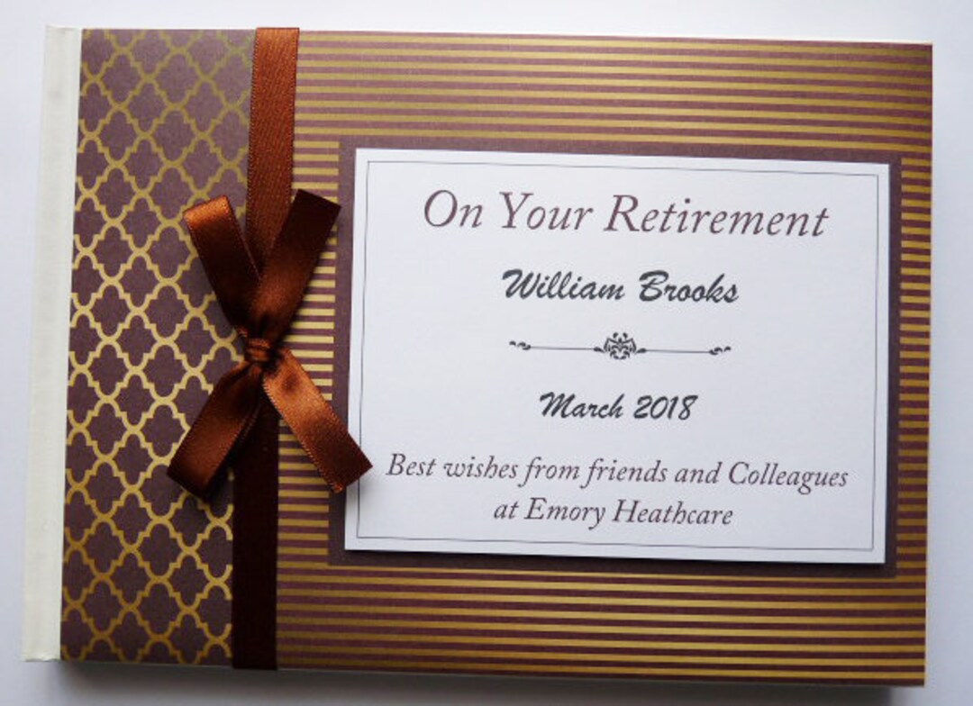 Personalised Gold and Brown Retirement Guest Book / Retirement Sign in ...