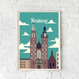 Krakow Travel Print, Krakow City Poster, Poland Retro Travel Poster ...