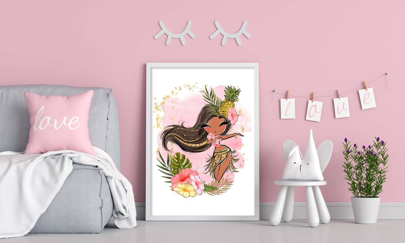 Tropical Hula Girl Wall Print Tropical Hawaiian Luau Nursery | Etsy UK