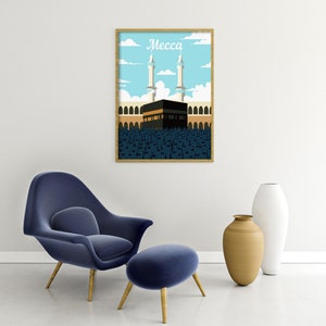 Mecca Retro Travel Poster, Mecca Wall Print, Saudi Arabia Retro Poster ...