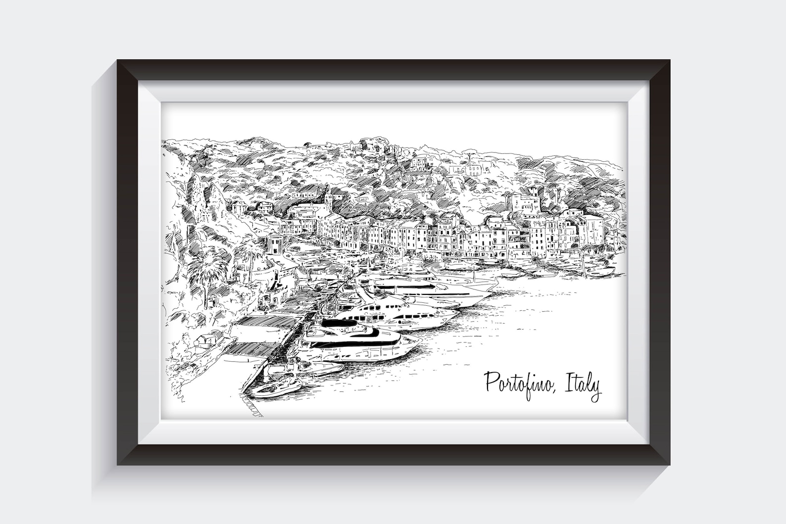Portofino sketch Portofino Italy illustration print home | Etsy