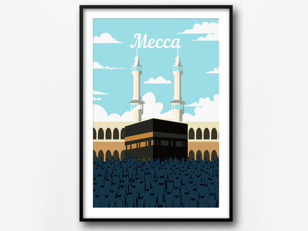 Mecca Retro Travel Poster, Mecca Wall Print, Saudi Arabia Retro Poster ...