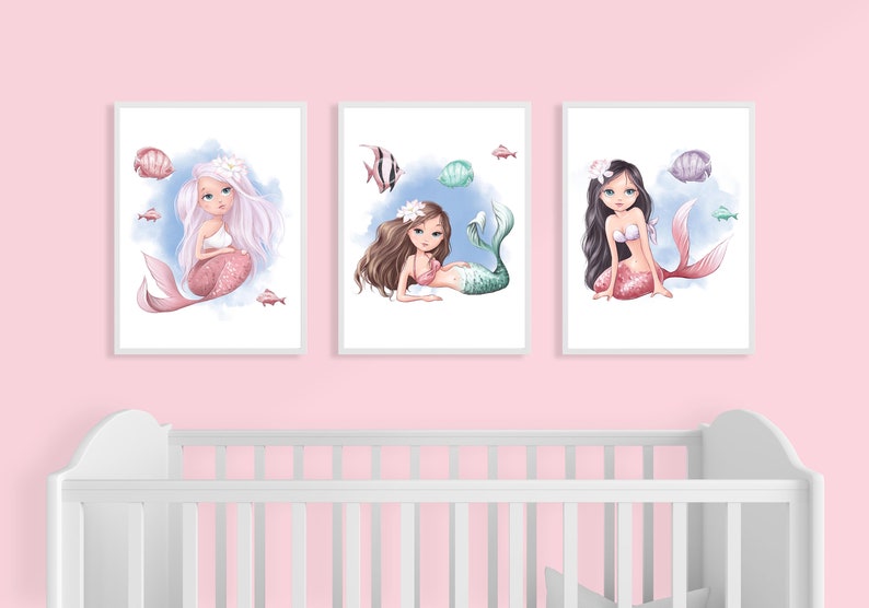 Mermaid Wall Art Prints Mermaids Nursery Wall Decor | Etsy