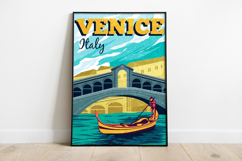 Venice Travel Poster Venice Retro City Poster Italy Travel - Etsy UK