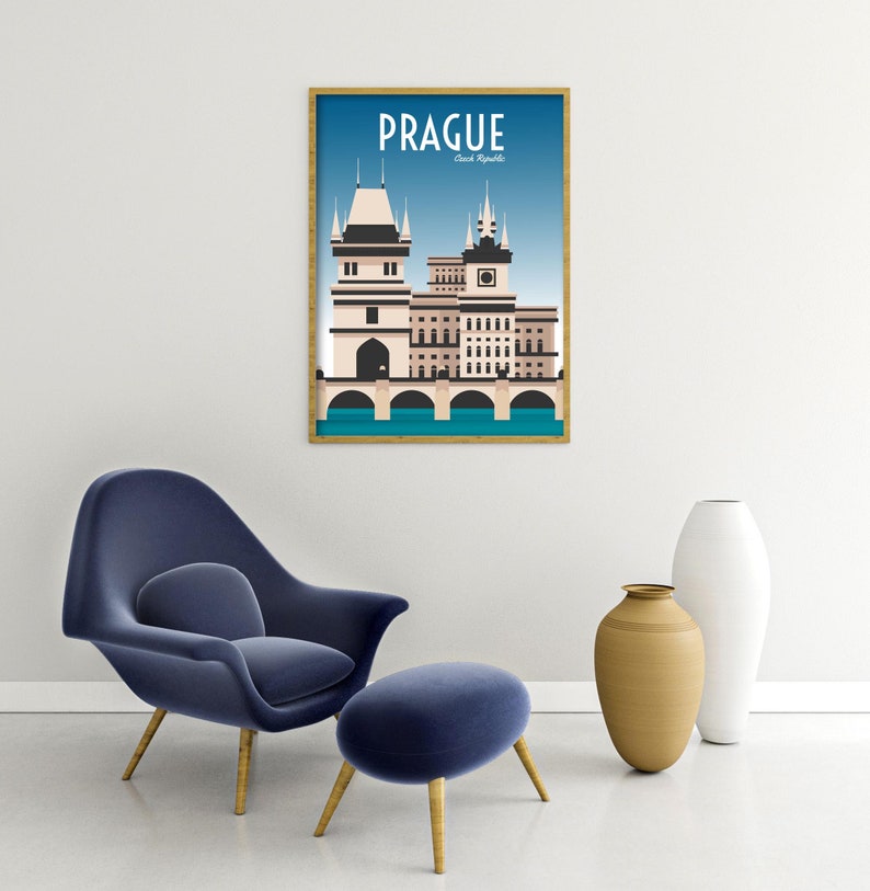Prague Travel Poster Prague Retro City Poster Czech Republic | Etsy UK