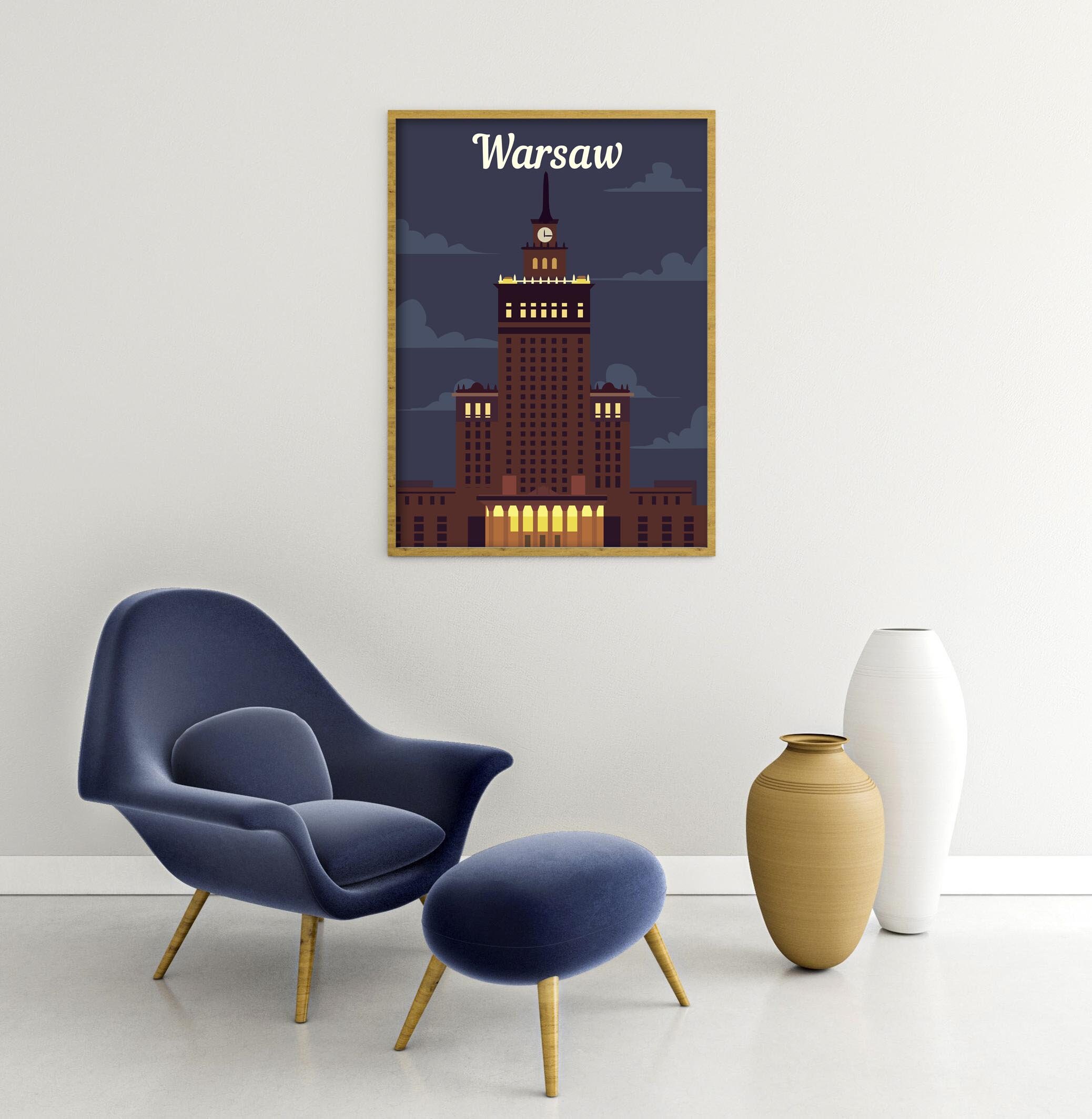 Warsaw retro travel print Warsaw City poster Poland retro | Etsy