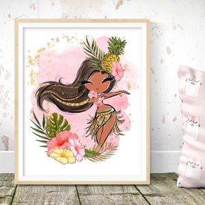 Tropical Hula Girl Wall Print, Tropical Hawaiian Luau Nursery Wall ...
