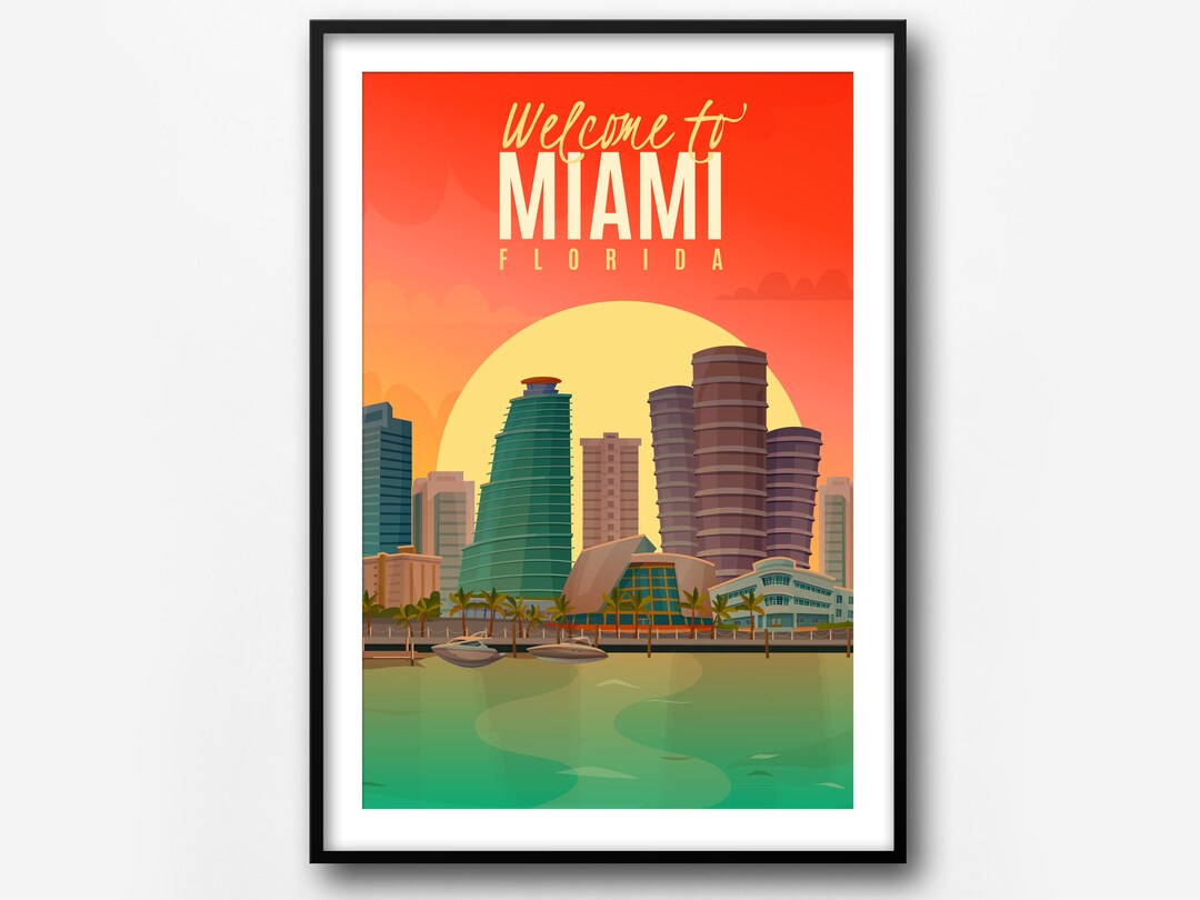 Miami Retro Poster, Miami City Poster, Miami Beach Travel Print, Home ...