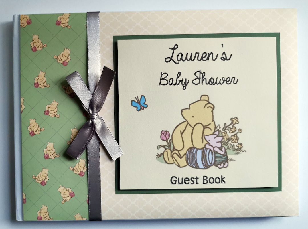 Personalised Classic Winnie the Pooh Baby Shower Guest Book, Sage Green ...