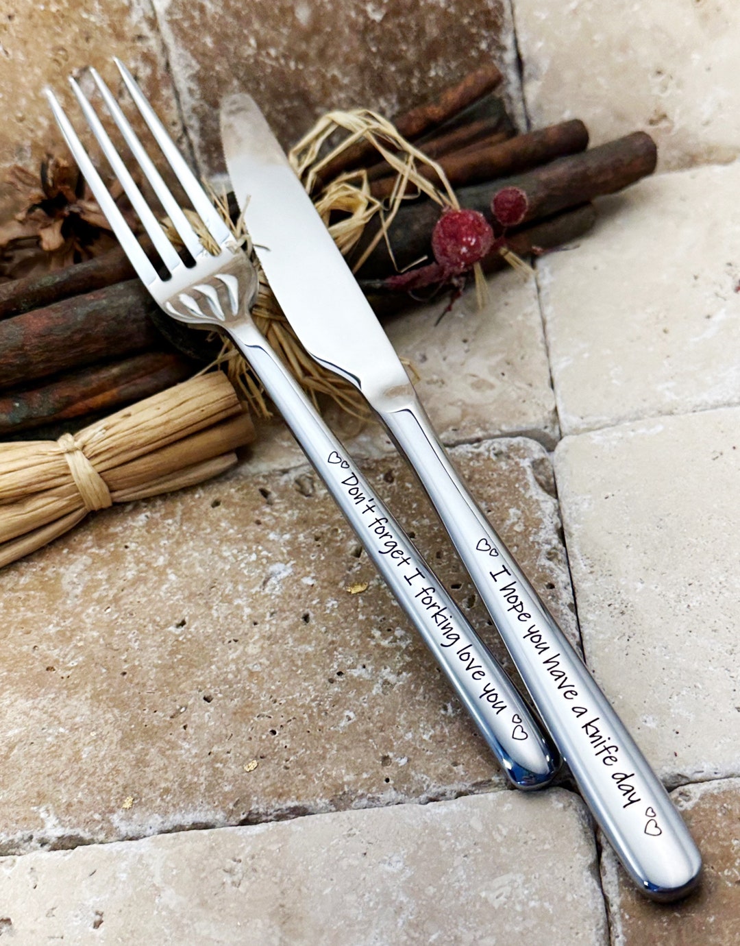 Spoon & Fork Set-spoon and Fork Cutlery Pun-engraved Cutlery - Etsy