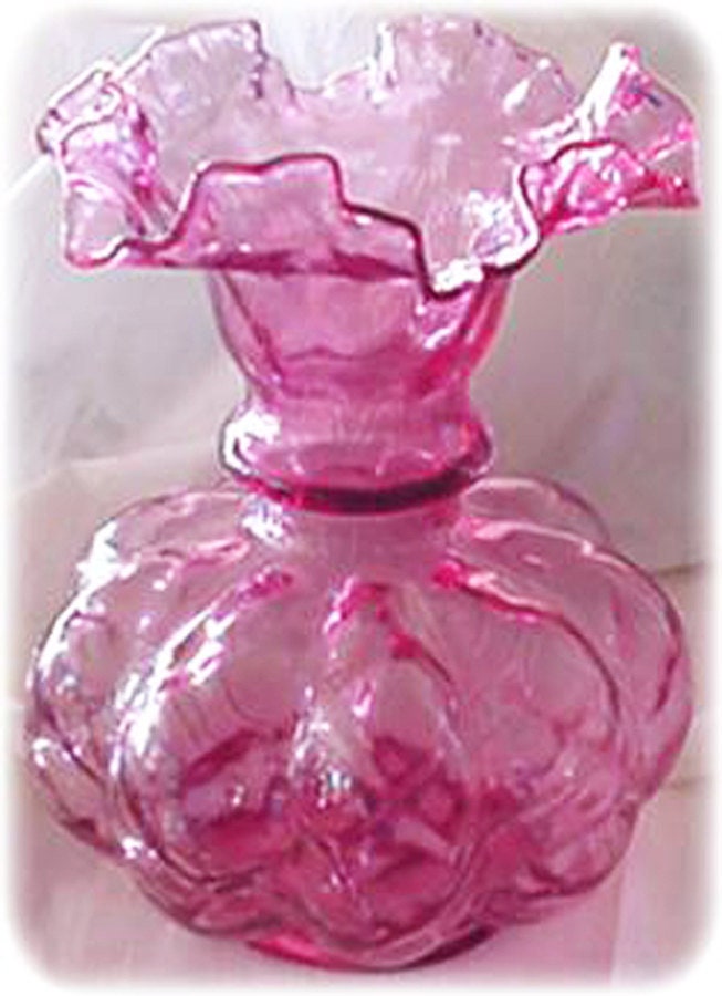 Fenton Art Glass Diamond Optic Ruby Overlay Melon Vase - Etsy