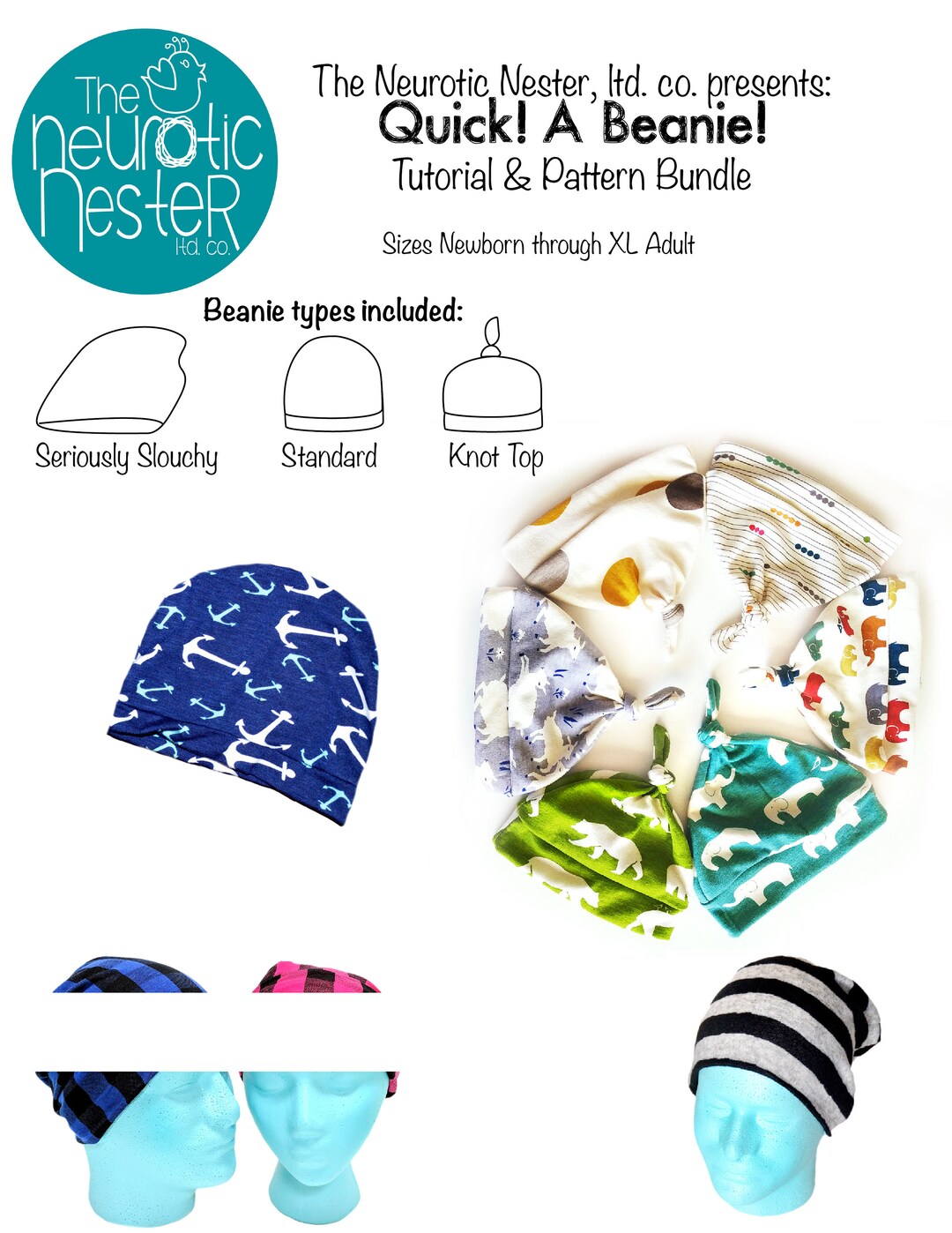 A4 - Beanie Digital PDF Sewing Pattern & Tutorial Slouch Beanie Sewing ...