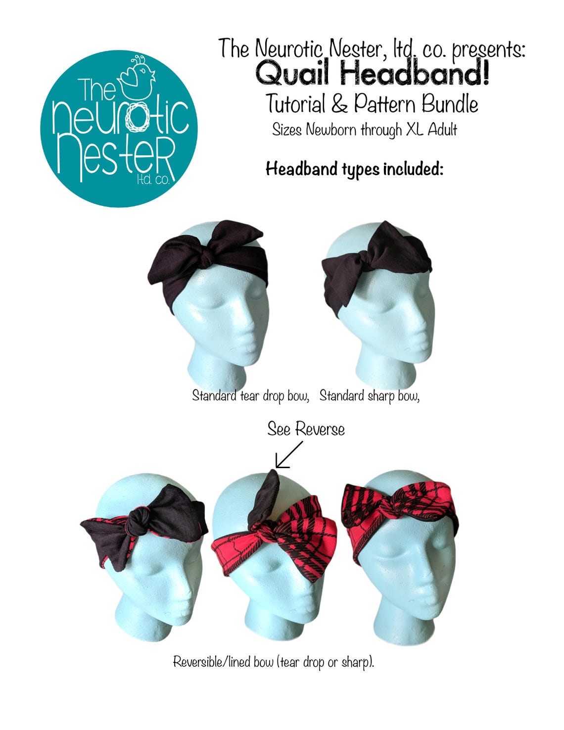 Quail Headband Digital PDF Sewing Pattern and Tutorial Knotted Bow ...