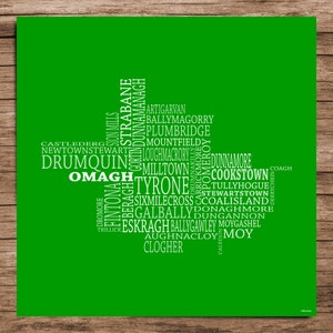 Tyrone - Typographical Map of County Tyrone, Ireland (digital Download ...
