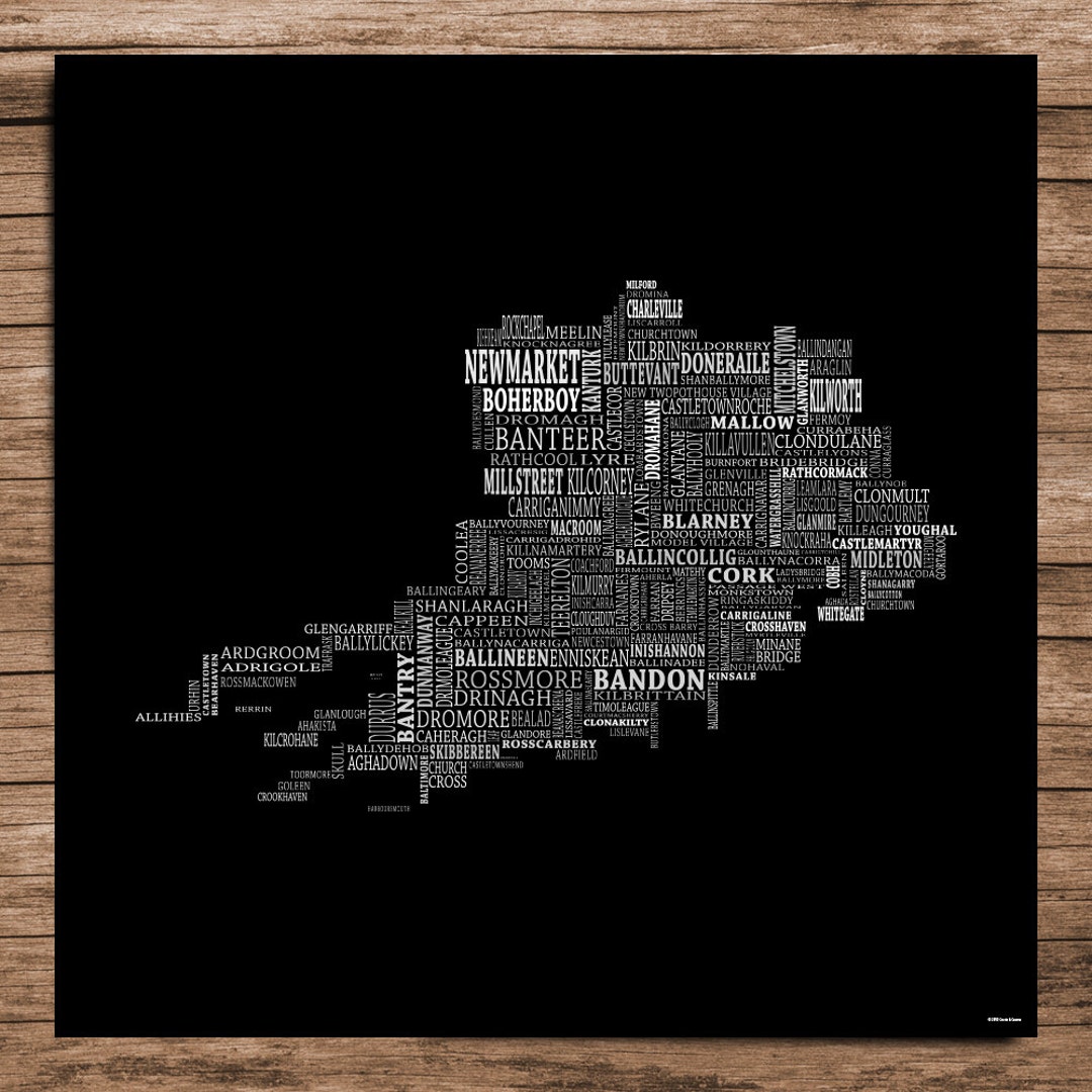 Cork - Typographical Map of County Cork, Ireland (digital Download) - Etsy