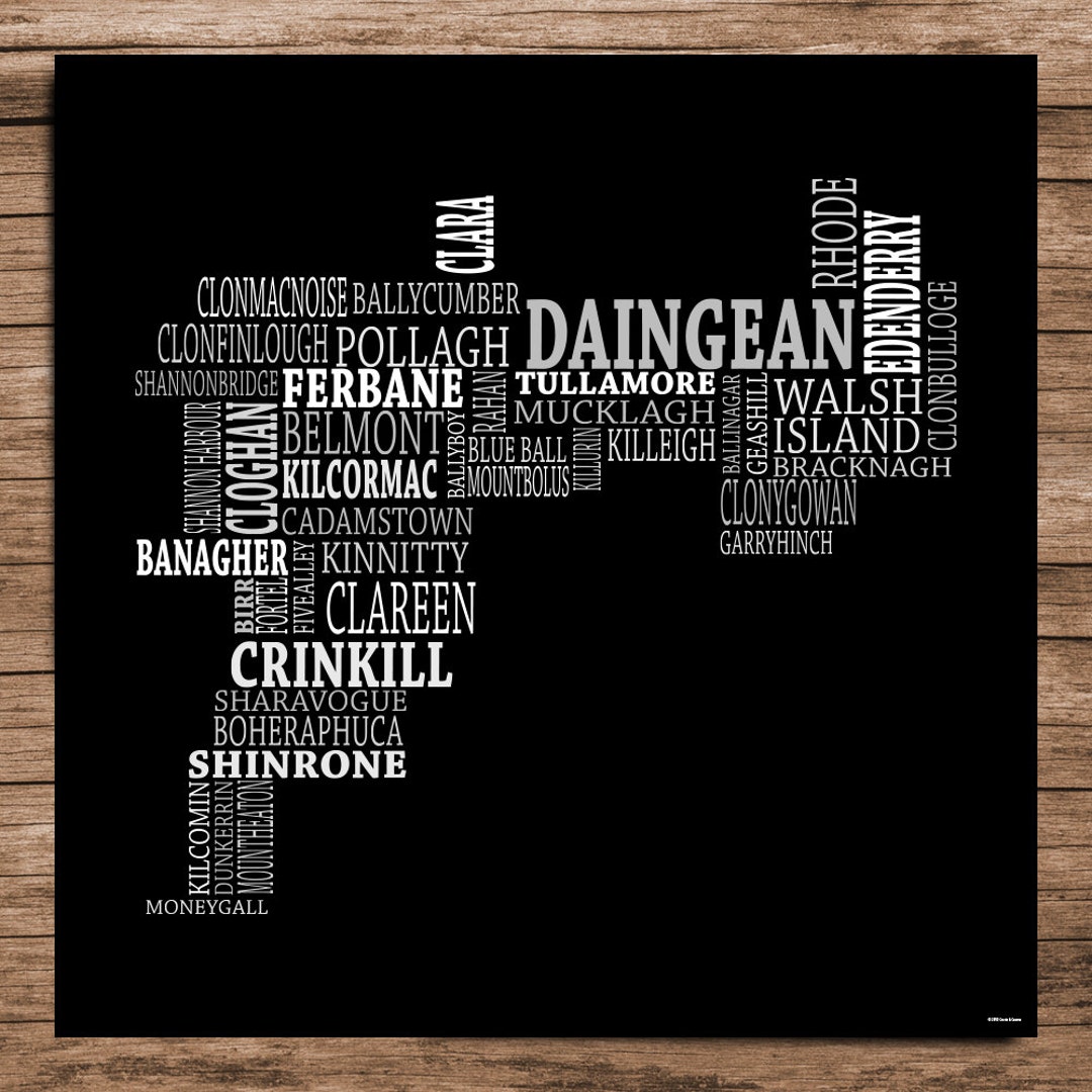 Offaly - Typographical Map of County Offaly, Ireland (digital Download ...
