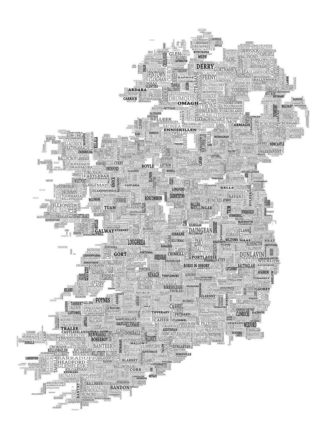Typographical Map of Ireland digital Download - Etsy