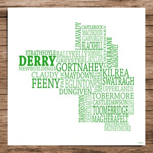 Derry Typographical Map of County Derry Ireland | Etsy