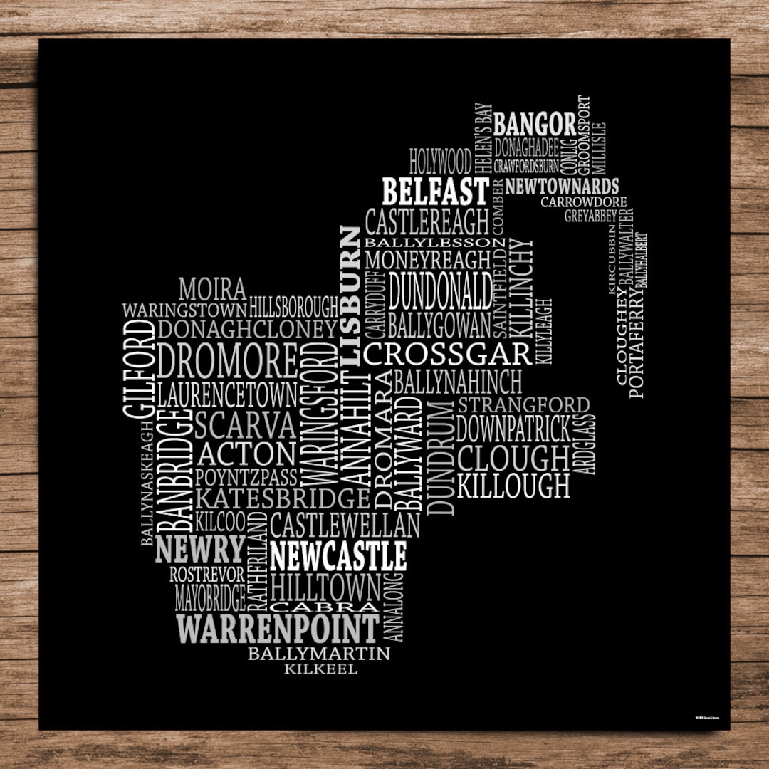 Down - Typographical Map of County Down, Ireland (digital Download) - Etsy
