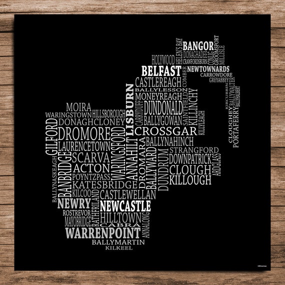Down Typographical Map of County Down Ireland digital - Etsy