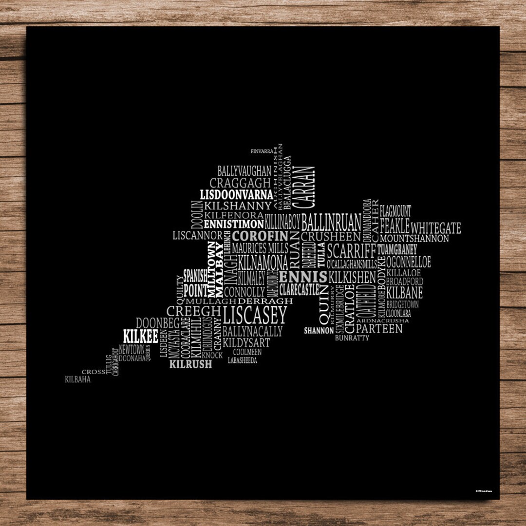Clare - Typographical Map of County Clare, Ireland (digital Download ...