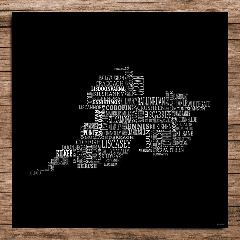 Clare Typographical Map of County Clare Ireland digital - Etsy