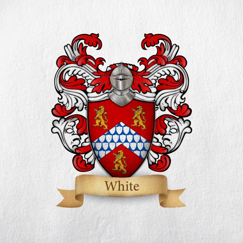 White english Origin Family Crest Print - Etsy