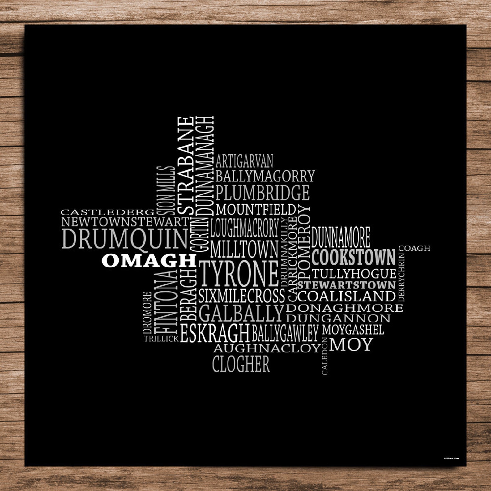 Tyrone Typographical Map of County Tyrone Ireland digital | Etsy