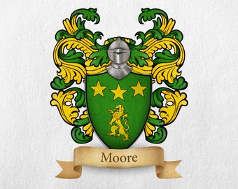 Moore Family Coat of Arms Vinyl Sticker, Moore Family Crest Die Cut ...