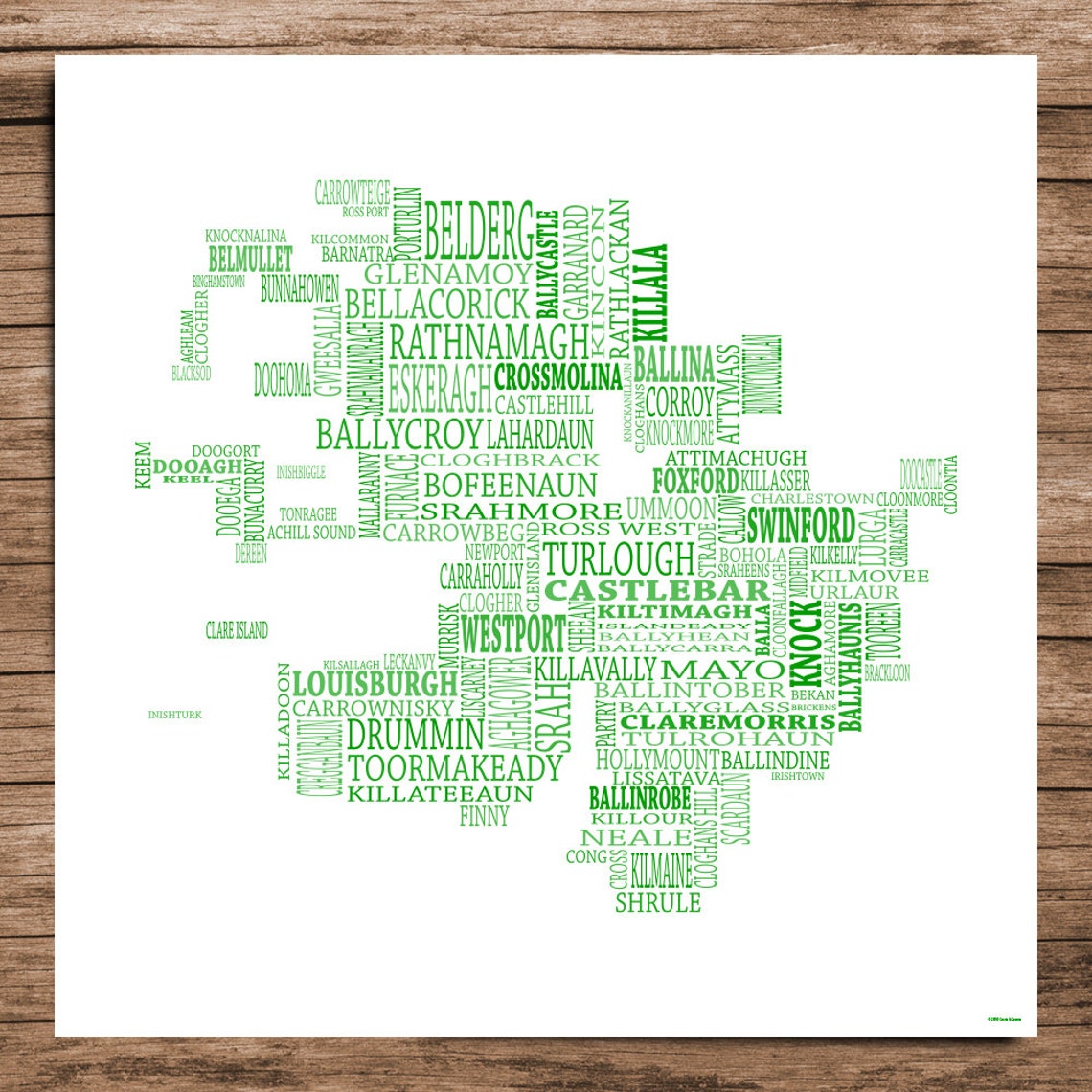 Mayo Typographical Map of County Mayo Ireland | Etsy
