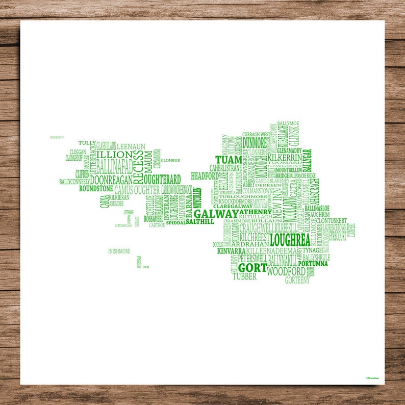 Galway Typographical Map of County Galway Ireland digital - Etsy