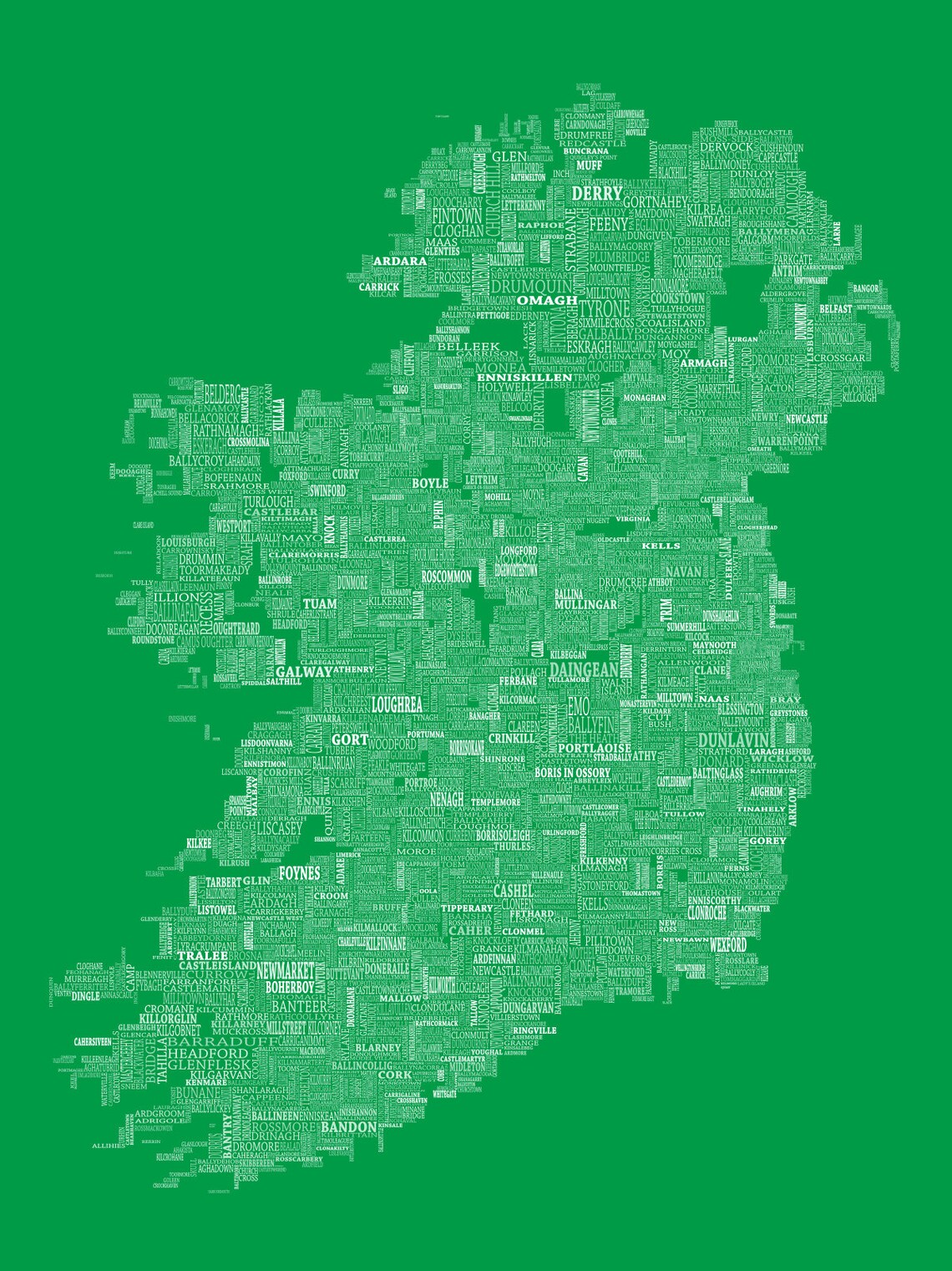 Typographical Map of Ireland digital Download - Etsy
