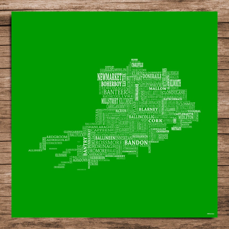 Cork Typographical Map of County Cork Ireland digital | Etsy