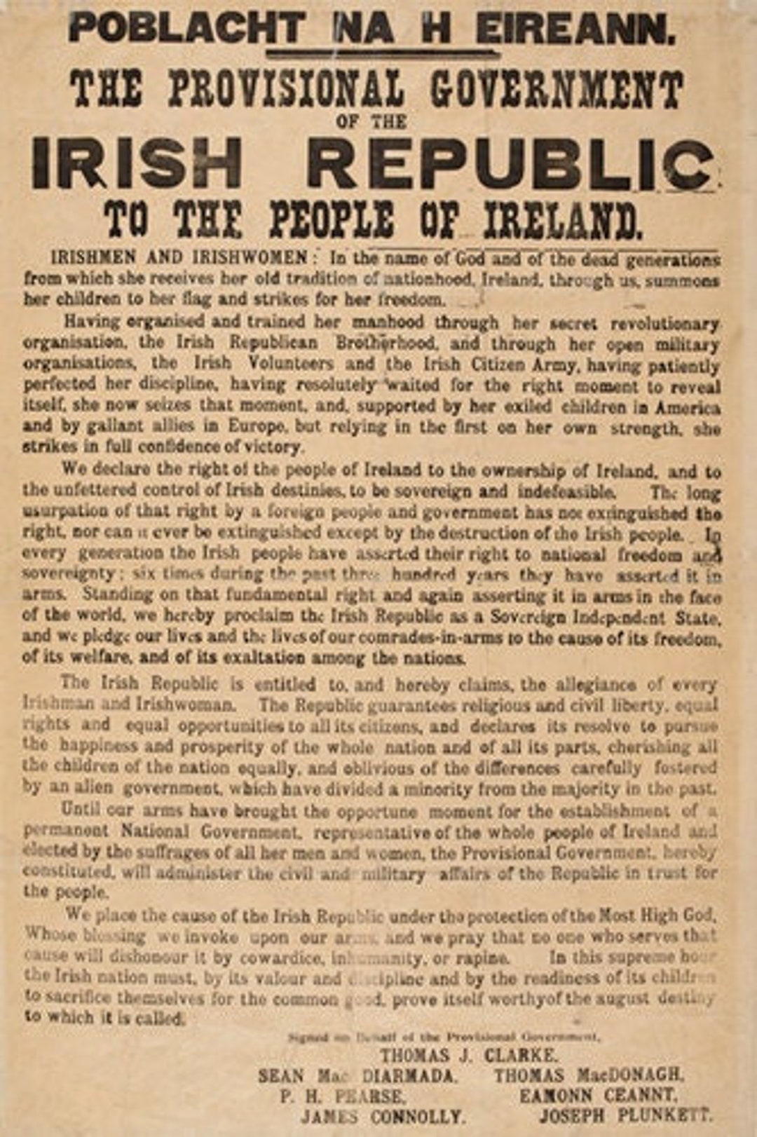 1916 Proclamation of the Irish Republic - Reproduction - 1916 Rising ...