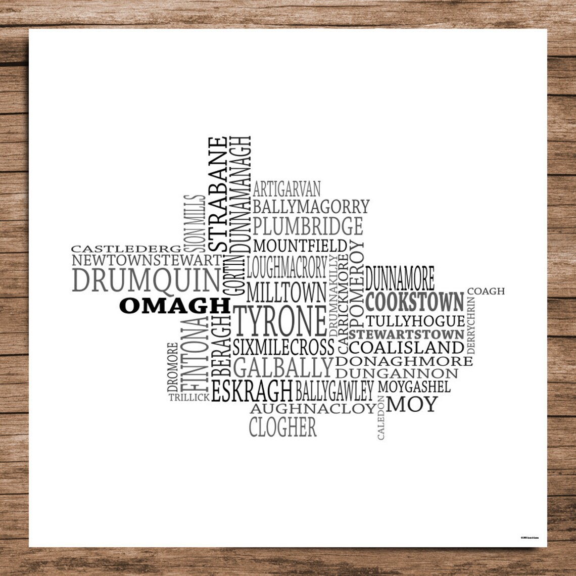 Tyrone Typographical Map of County Tyrone Ireland digital - Etsy