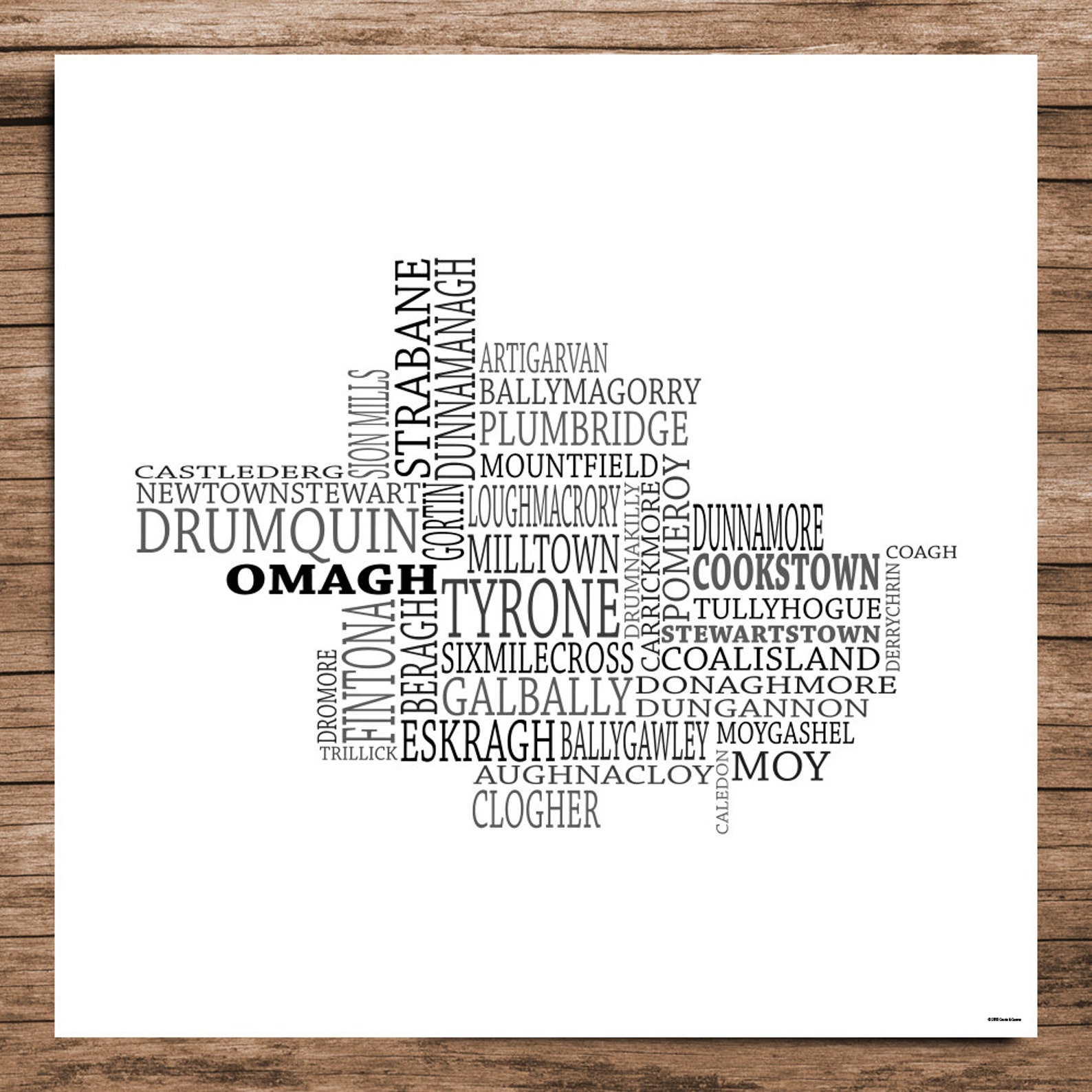 Tyrone Typographical Map of County Tyrone Ireland digital - Etsy