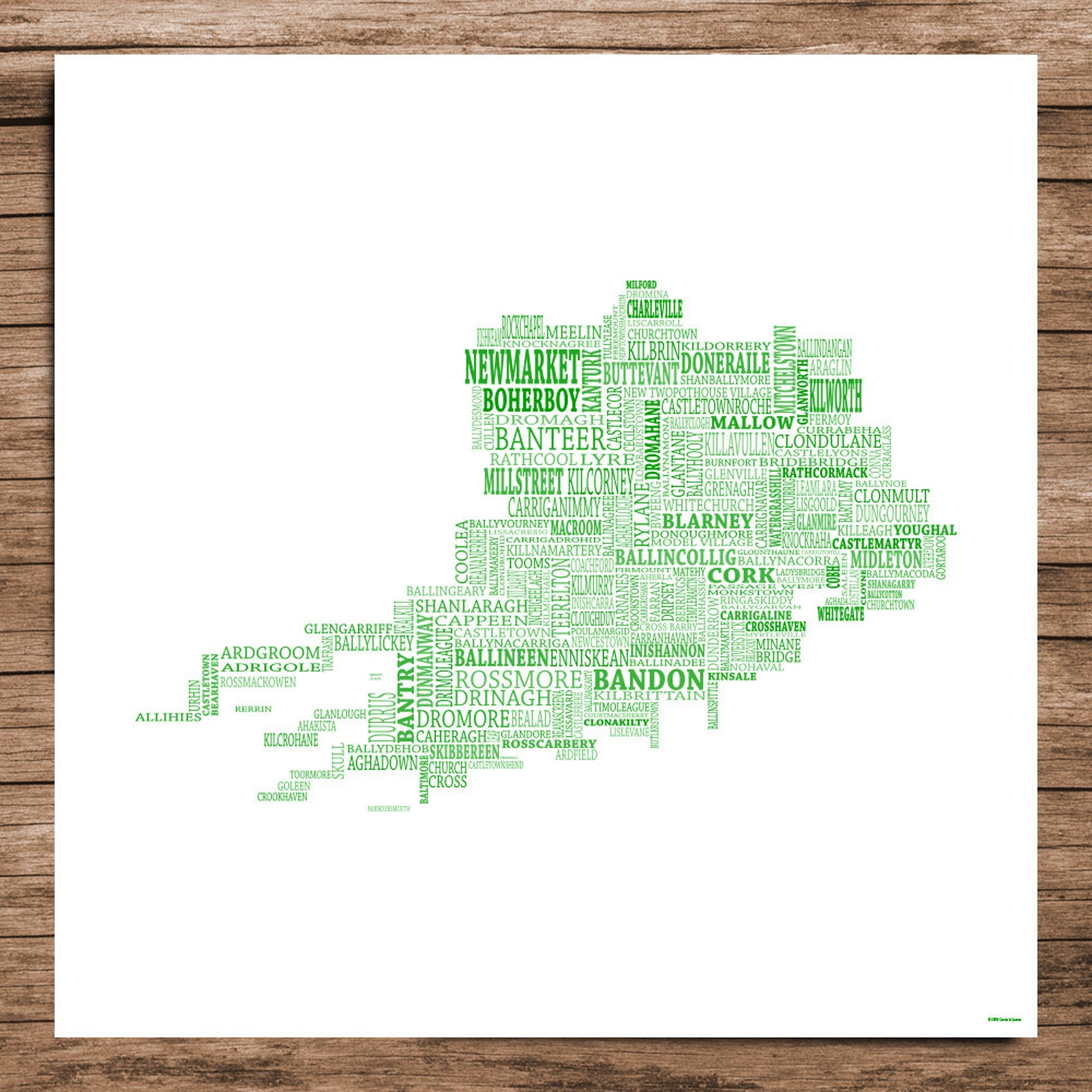 Cork Typographical Map of County Cork Ireland digital | Etsy