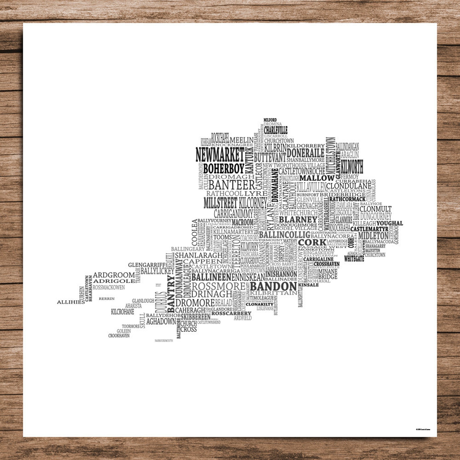 Cork Typographical Map of County Cork Ireland digital | Etsy
