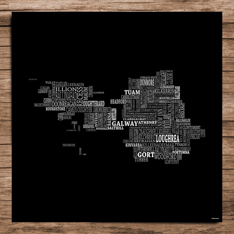 Galway Typographical Map of County Galway Ireland digital - Etsy