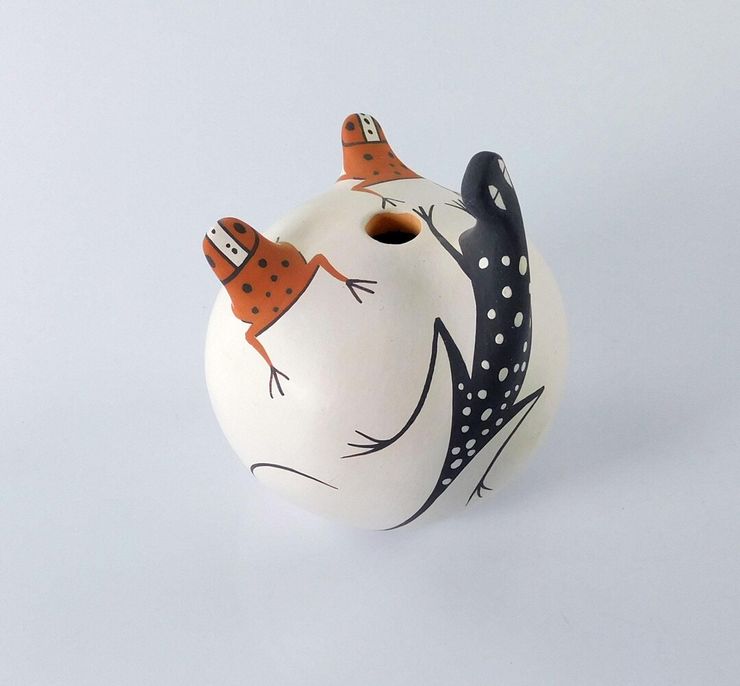 Lizard and Frogs Zuni Pueblo Pottery by Agnes Peynetsa - Etsy