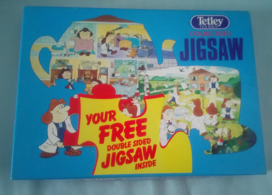 Retro 1989 Tetley Tea Folk Teapot Shaped Jigsaw Puzzle Double Sided ...