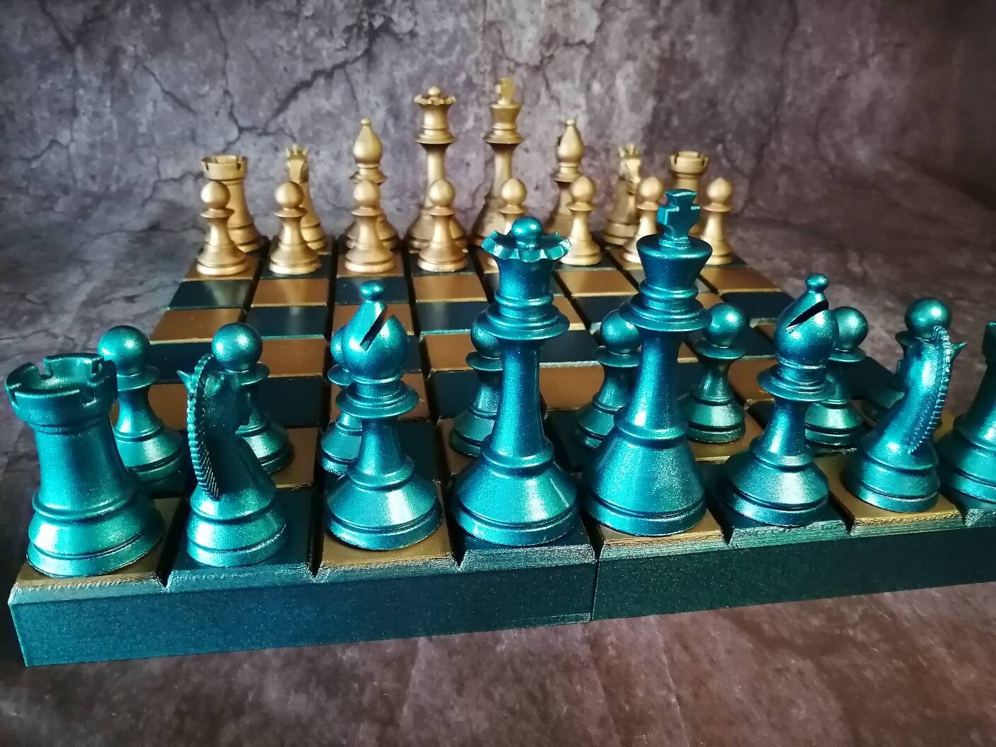 Classic Chess Set in Turquoise and Gold - Staunton Chess Set - Classic ...