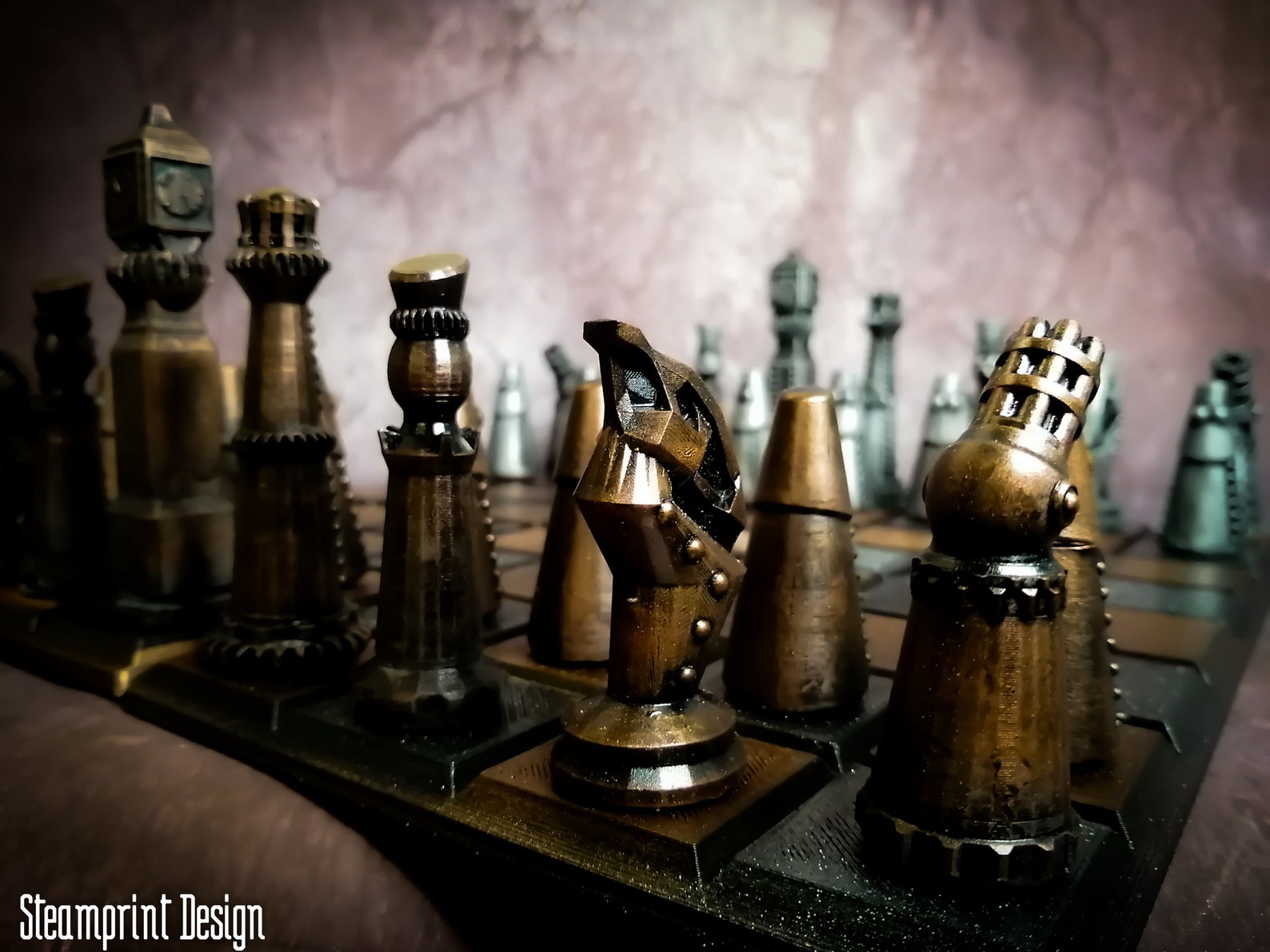 Industrial Steampunk Chess Set - Dieselpunk Chess Set - Hand Painted ...