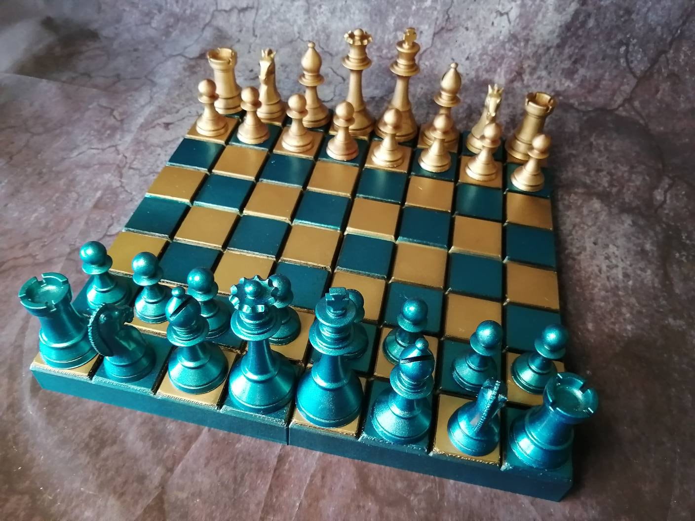 Classic Chess Set in Turquoise and Gold - Staunton Chess Set - Classic ...