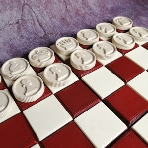 Medallion Chess Coins in Crimson and Ivory - Steampunk Chess - Checkers ...