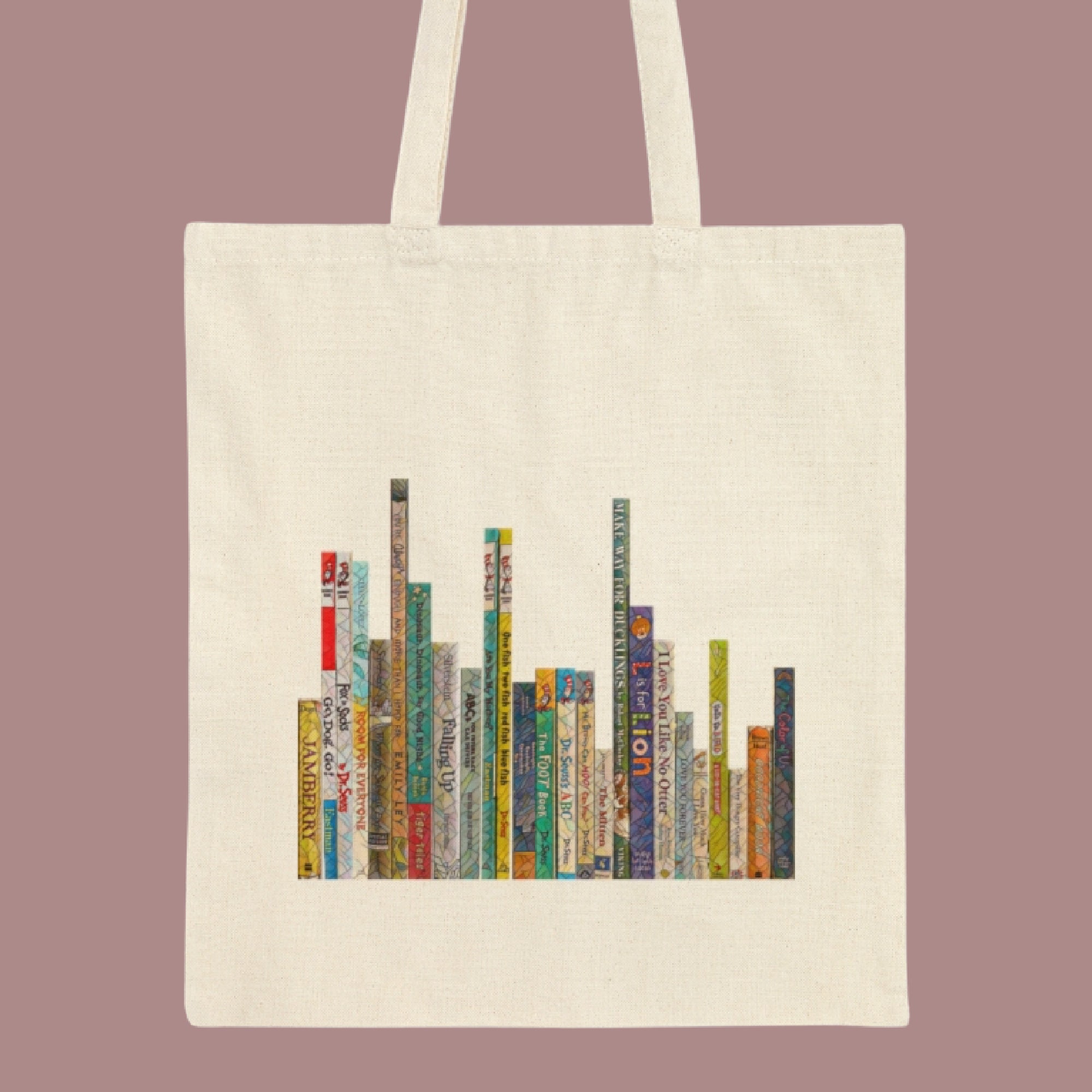 Children's Mosaic Bookshelf Library Canvas Tote Bag | Premium Canvas ...