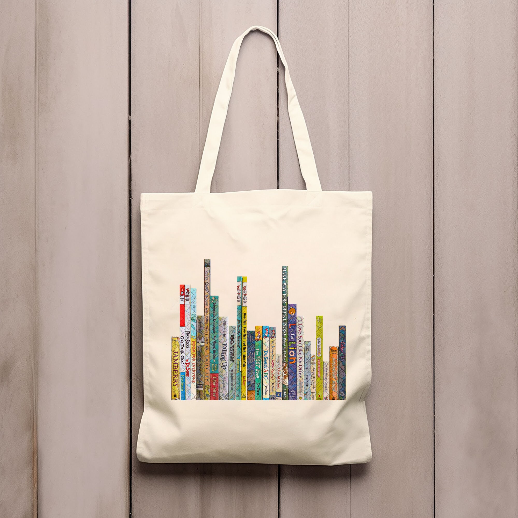 Children's Mosaic Bookshelf Library Canvas Tote Bag | Premium Canvas ...