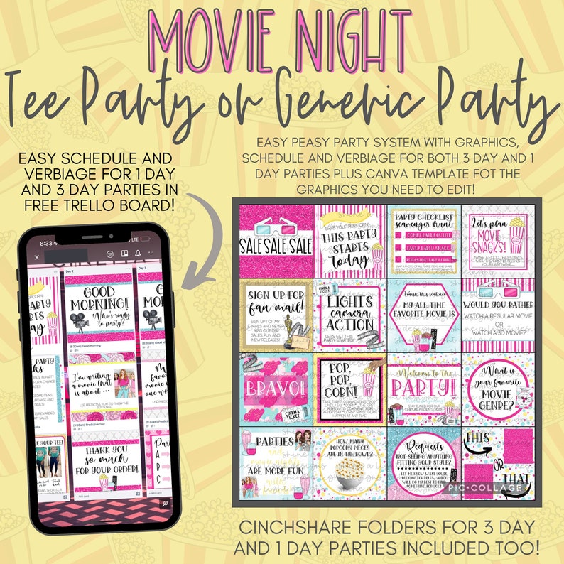 Movie Night Easy Peasy Tee Party & Generic Party System - Etsy