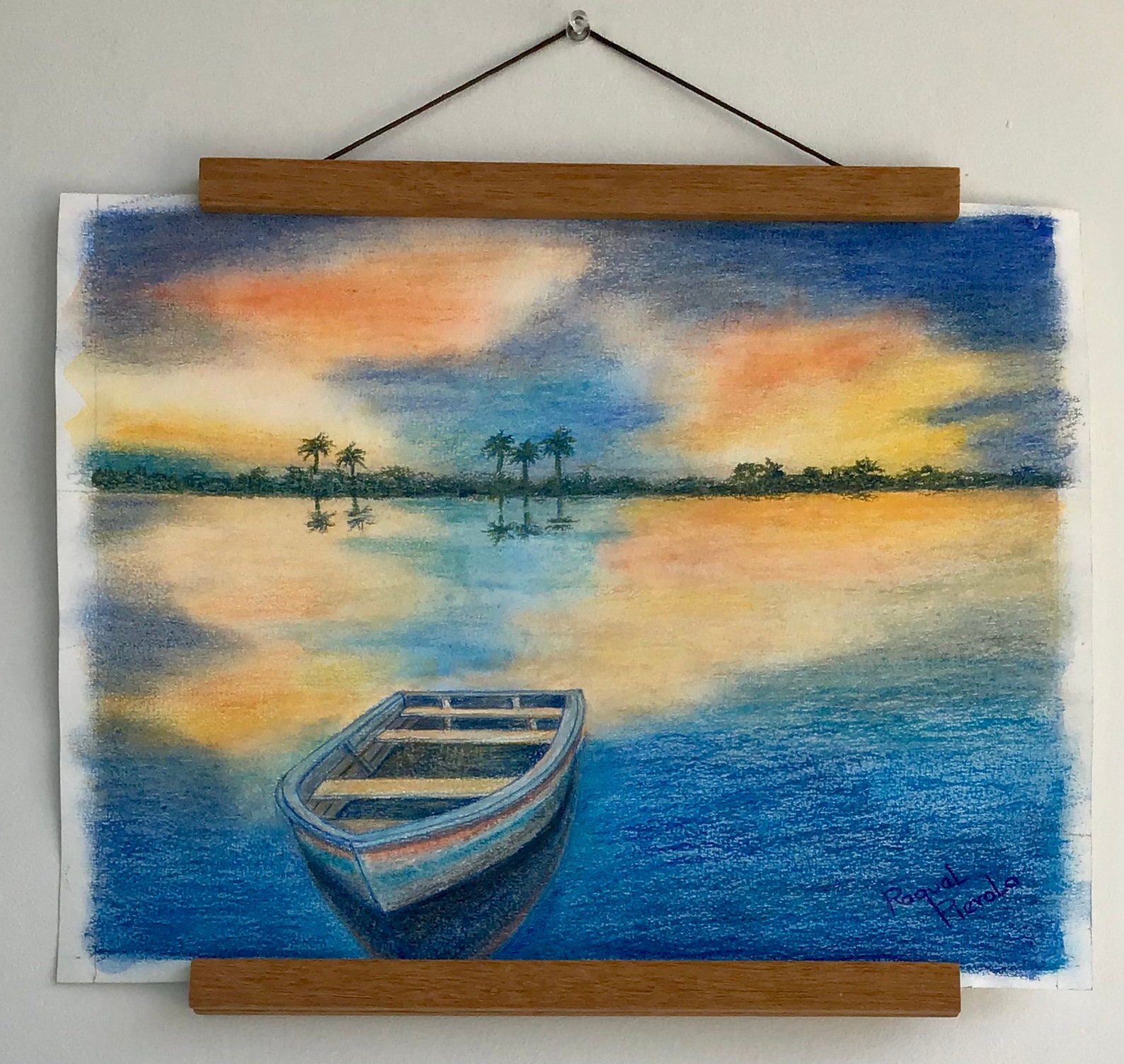 Boat in a Sunset Colorful Oil Pastel Painting 100% - Etsy