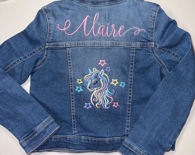 Girls Personalized Denim Jacket With Unicorn, Monogram Jean Jacket ...